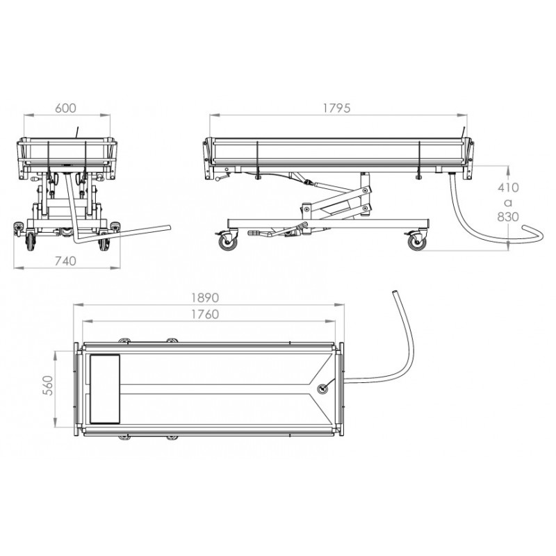 Carro camilla de ducha hidráulico